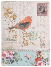 Sada 3 ks úložných boxů ve tvaru knihy s ptáčkem, známkou a nápisem Post Card – 27x22 cm / 22x17 cm / 17x12 cm