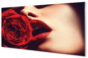 Obraz na skle Rose žena v ústech 120x60 cm