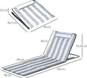 Lehátko skládací zahradní lehátko s polštářem pod hlavu Lehátko s opěradlem nastavitelným v 5 směrech Taška na přenášení Světle šedá barva