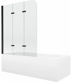 Mexen Vega obdélníková vana 180 x 80 cm s krytem a 3-křídlovou zástěnou 120 cm, transparentní, černá