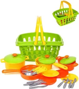 Kuchyňský set nádobí s košíkem 23 ks / Dětská kuchyňská sada / plast /