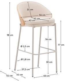 Béžová/ve světle přírodní barvě barová židle (výška sedáku 77 cm) Eamy – Kave Home