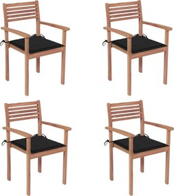vidaXL Zahradní židle 4 ks podušky masivní teak [3062297] Barva: Černá