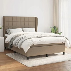 Box Spring Postel S Matrací Textil Taupe Blok se čtverci 140 x 190 cm