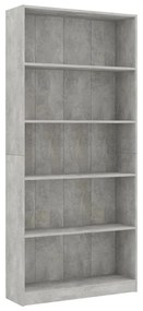 Petromila 5patrová knihovna betonově šedá 80 x 24 x 175 cm dřevotříska