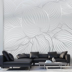 Fototapeta - Stříbrné obrysy listů (245x170 cm)