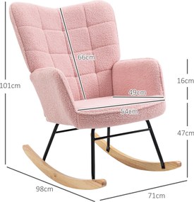 HOMCOM Houpací křeslo Houpací křeslo Akcentní křeslo Relaxační křeslo Křeslo do obývacího pokoje, do 120 kg, imitace jehněčí kůže, růžové | Aosom