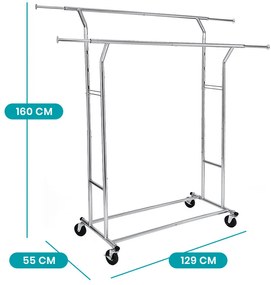 Nastavitelný věšák na oblečení s výškou a šířkou, stříbrný