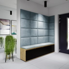 Eka Předsíňová stěna s čalouněnými panely Trinity 3 - Dub Artisan s černou / Světlá modrá 2322