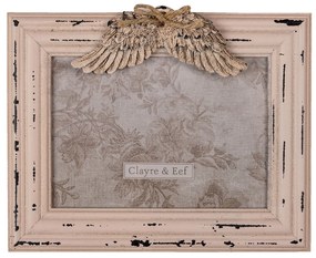 Růžový dřevěný fotorámeček s andělskými křídly - 24*3*19 cm / 13*18 cm