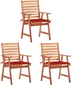 vidaXL Zahradní jídelní židle s poduškami 3 ks masivní akáciové dřevo [3064352] Barva: Červená