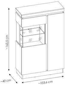 Vitrínová skříňka Campania 104 cm, bílá/antracit