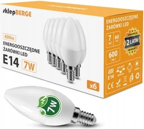 6x LED žárovka E14 7W 580lm teplá bílá 3000k c37