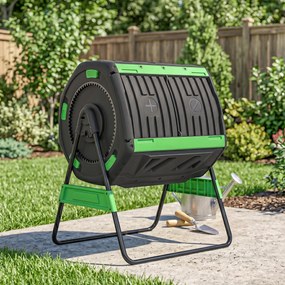 Outsunny 200 l kompostér s otočným bubnem, 94 × 67 × 98 cm – rychlý kompostér s větracími otvory a posuvnými dvířky, odolný plast