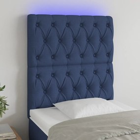 Čelo postele s LED modré 80x7x118/128 cm textil