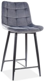 Barová čalouněná židle SIK VELVET šedá/černá