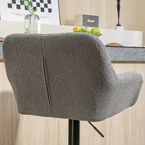 HOMCOM Barová židle Sada 2 kusů Retro design Výškově nastavitelná Fleece optika Šedá + Černá
