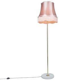 Retro stojací lampa mosazná s klosnou Granny růžová 45 cm - Kaso