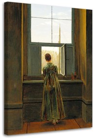 Obraz na plátně Žena u okna - Friedrich, - 80x120 cm