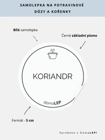 Samolepka na kořenky KORIANDR bílá 5 cm základní písmo