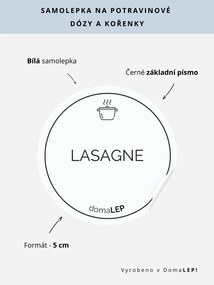 LASAGNE  – bílá samolepka na dózu, základní písmo, 5 cm | DomaLEP