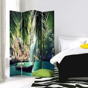 Ozdobný paraván Palmy Tropické moře - 145x170 cm, čtyřdílný, klasický paraván