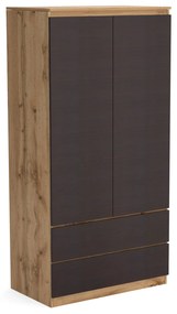 Šatní skříň 90cm se 2 zásuvkami a věšákem LUNE Dub Wotan/Wenge