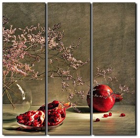 Obraz na plátně - Zátiší - větev a granátové jablko - čtverec 3274B (75x75 cm)