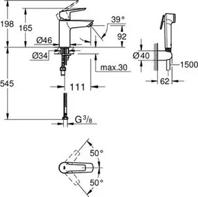 Grohe QuickFix Start - Umyvadlová baterie s bidetovou sprškou chrom