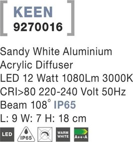 NV 9270016 Venkovní nástěnné svítidlo KEEN bílý hliník akrylový difuzor LED 12W 3000K 220-240V 108st. IP65 - NOVA LUCE