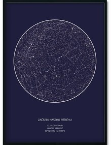 Hvězdná mapa Vašeho životního okamžiku Rozměr plakátu: 40 x 50 cm, Barva pozadí: Vesmírná, Volba rámu: Černý dřevěný rám