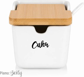 VILDE Hranatá keramická cukřenka /solnička s bambusovým víčkem a lžičkou, 250ml VILDE, bílá