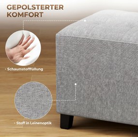 HOMCOM čtvercový taburet s boční kapsou, čalouněné sedátko, nohy z kaučukového dřeva, látka vzhledu lnu, 35 cm, světle šedá