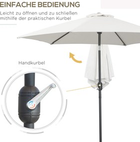 Outsunny Hliníkový Zahradní Slunečník Ø260x235 cm Sklopný Zahradní Parasol s Kličkou a 6 Kovovými Tyčemi pro Venkovní Terasu a Balkon Krémový