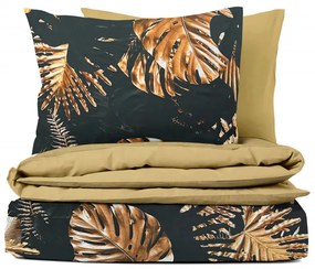 #Ervi DELUXE Collection Saténové DUO povlečení - Monstera na černém/zlaté 140x200 cm