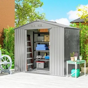 Outsunny zahradní domek 2,5 m² - zahradní skladiště s fundamentovým setem - zahradní domek se zamykacími dveřmi - šedý ocelový plech