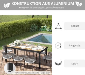 Outsunny zahradní stůl pro 8 osob jídelní stůl hliníkový stůl zahradní nábytek nábytek do obýváku snadno udržovatelný plast přírodní+černý 190 x 90 x…
