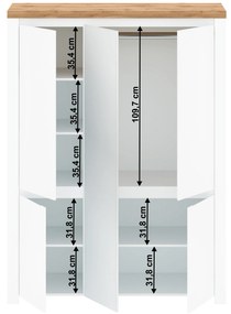 Kondela Skříň 5D se zrcadlem, bílý lesk/dub wotan, VILGO