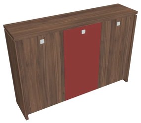 Střední šatní skříň Verno 188 x 46 x 130 cm, kombinované dveře, ořech / červená