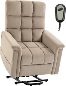 HOMCOM elektrické křeslo pro vstávání, elektrické relaxační křeslo s sametovým potahem a sklopným opěradlem, dálkové ovládání, hnědá