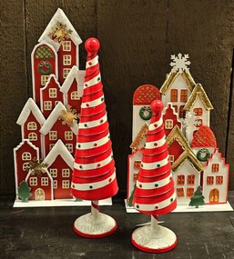 Bílo-červená kovová dekorace vánoční stromek Christmas Tree L - Ø 13*49 cm
