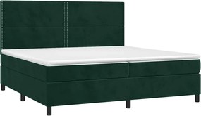 Box spring postel s matrací a LED tmavě zelená 200x200 cm samet 3136086