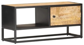 TV stolek s vyřezávanými dvířky 90 x 30 x 40 cm hrubý mangovník - Default Title