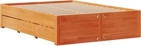 Postele bez matrace se zásuvkami hnědá 140x190cm masiv borovice 3308818