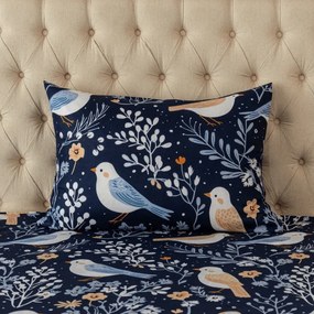 Povlak na polštář z mikrovlákna DENIM BIRDS 50x70 cm, modrý
