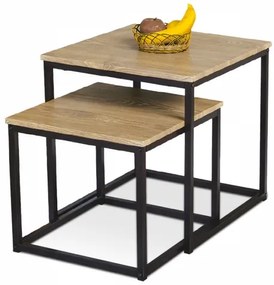 Odkládací stolky 2ks MDF divoký dub kov černý lak AF-076 OAK