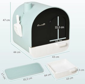 PawHut toaleta s krytem Toaleta pro kočky do 5 kg, s víkem, podložka pro kočky, plast, zelená, 43x44x47cm| Aosom