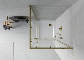 Mexen Rio, čtvercový sprchový kout s posuvnými dveřmi 70 (dveře) x 70 (dveře) x 190 cm, 5mm čiré sklo, zlatý profil + sprchová vanička SLIM se zlatým sifonem, 860-070-070-50-00-4010G