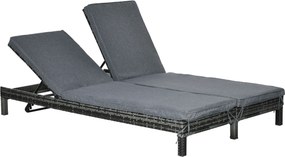Outsunny polyratanové lehátko zahradní lehátko pro 2 osoby relaxační lehátko 5-stupňové opěradlo kov & PE ratan 196x120x28cm pro zahradu a terasu | A…