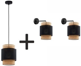 TK LIGHTING Sada osvětlení - BOHO, sestava č. 5, černá/slámová